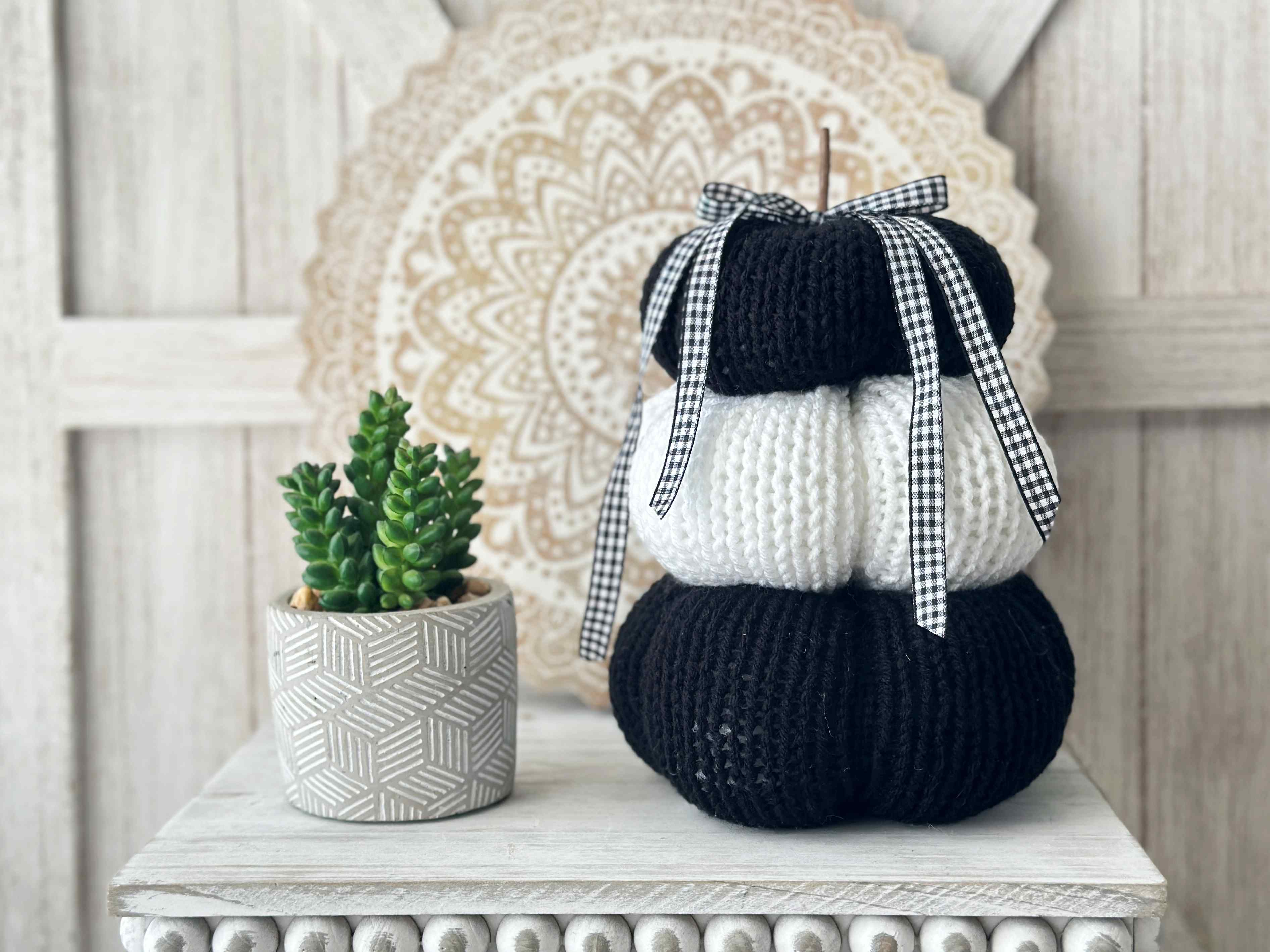 Spooky Black and White Knit Pumpkin Stack Tiered Tray Decor for Hallow ...